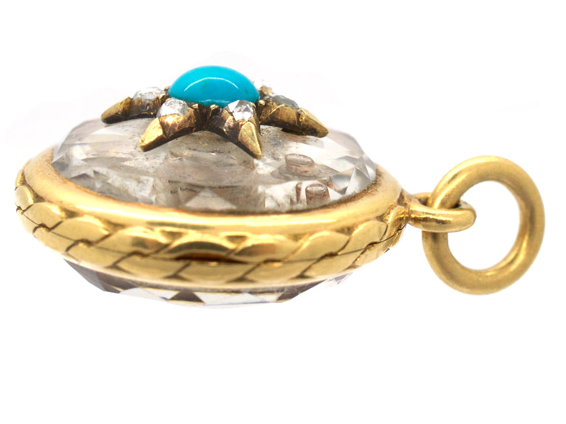 Victorian 18ct Gold Diamond, Turquoise & Rock Crystal Locket (520G ...