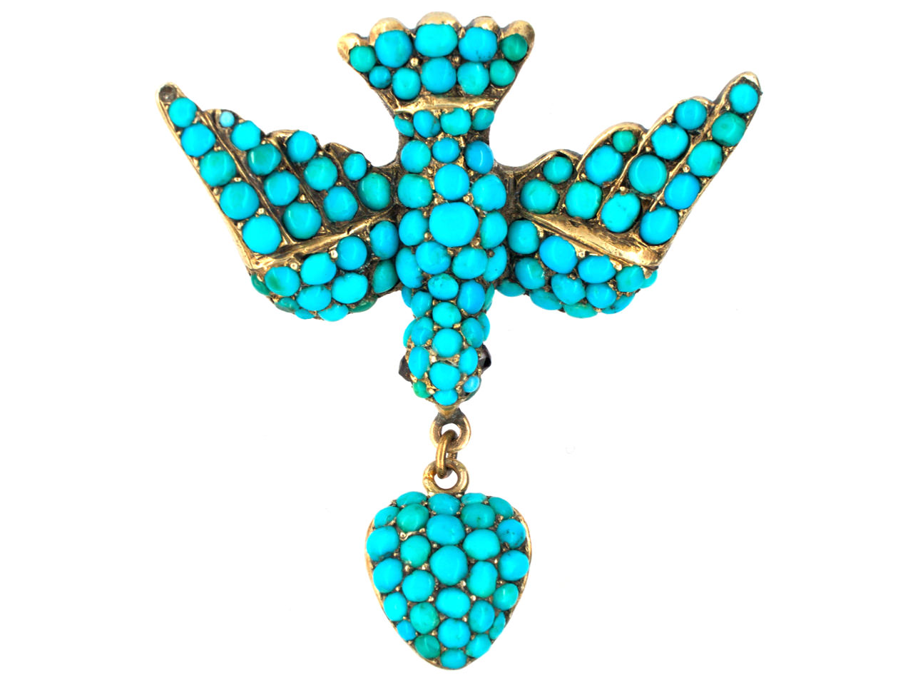 Georgian 18ct Gold & Turquoise Dove of Peace Brooch with Heart Drop ...