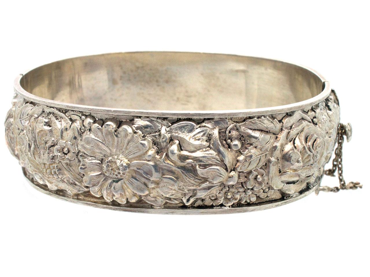 Repoussé Bangle with Flower Design (578G) | The Antique Jewellery Company