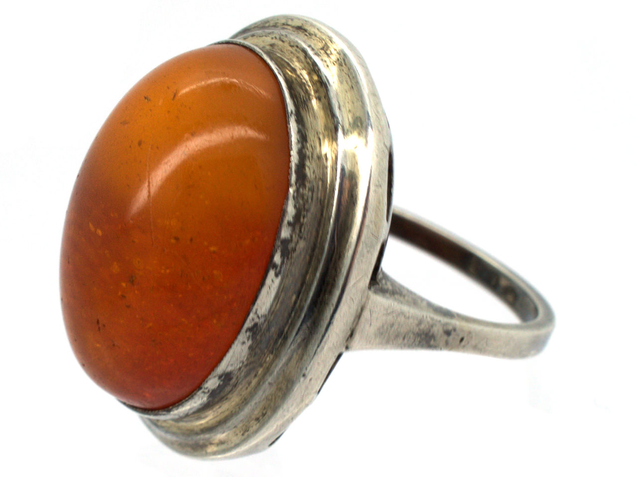 1930s Amber & Silver Ring (581G) | The Antique Jewellery Company