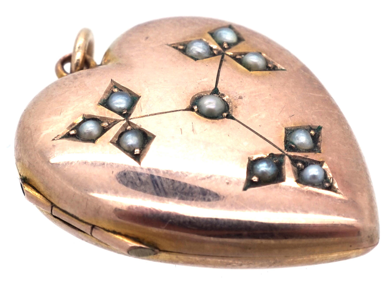 Edwardian 9ct Gold Heart Shaped Locket with Natural Split Pearl Design ...