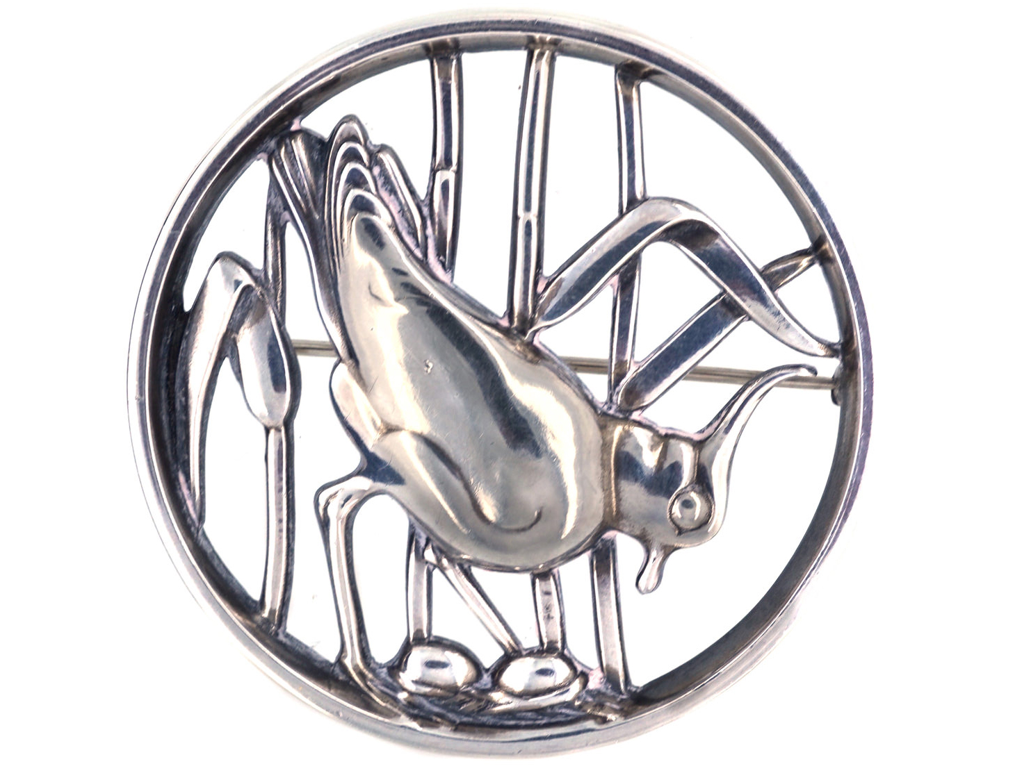 Georg Jensen Silver Brooch of a Lapwing in Bullrushes (712G) | The ...