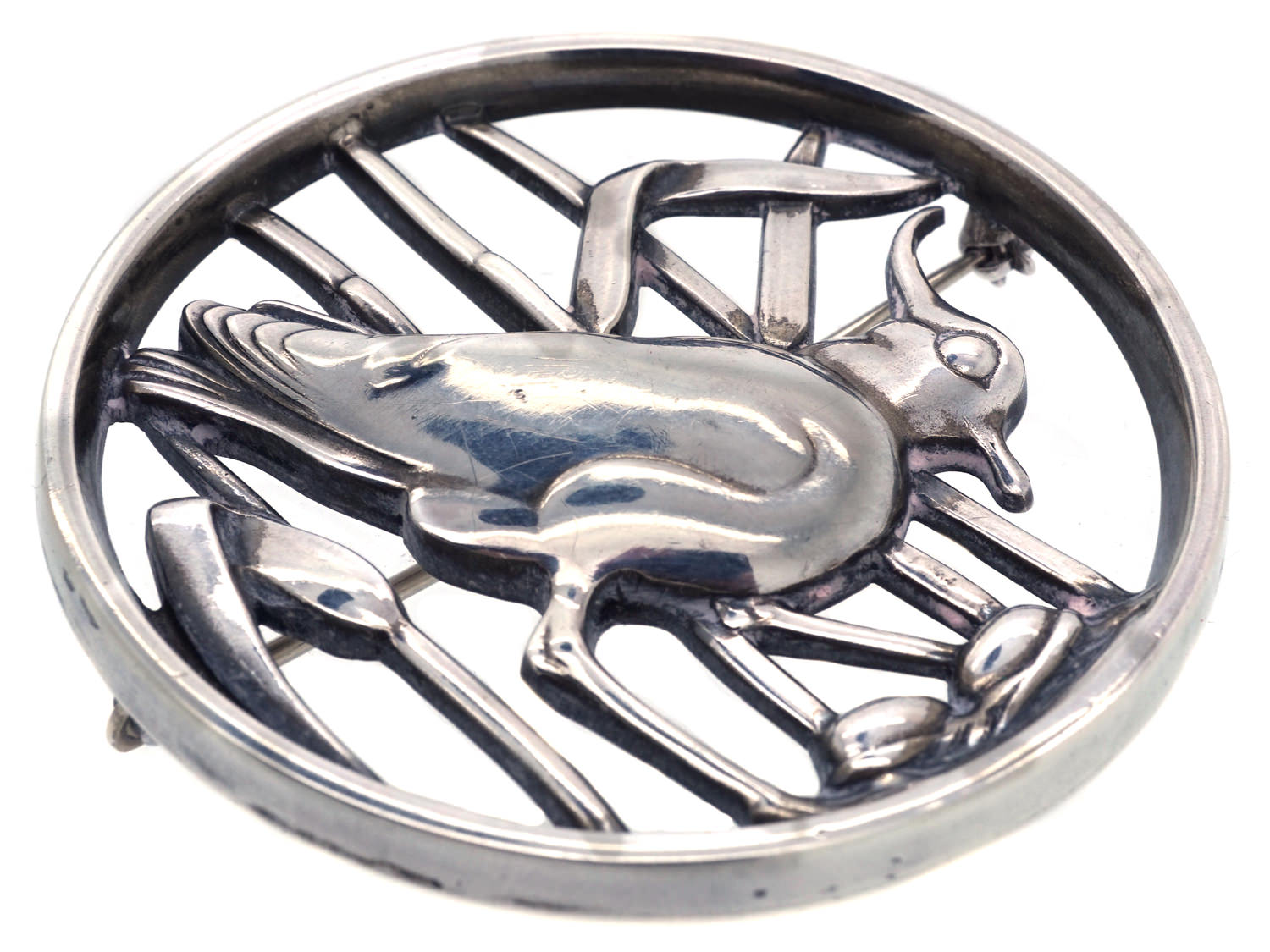 Georg Jensen Silver Brooch of a Lapwing in Bullrushes (712G) | The ...