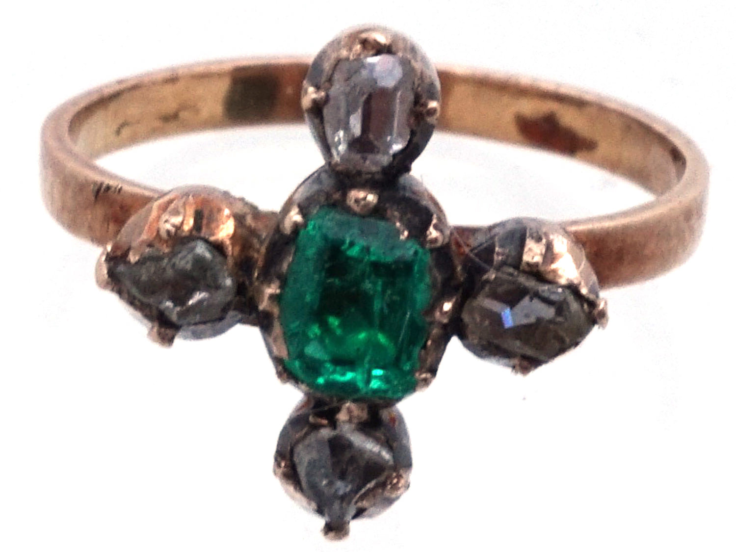Georgian Miniature Gold, Emerald & Diamond Ring (TBC-39) | The Antique ...