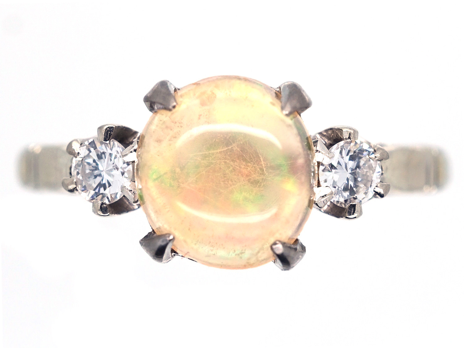 18ct White Gold & Platinum Water Opal & Diamond Ring (802G) | The ...