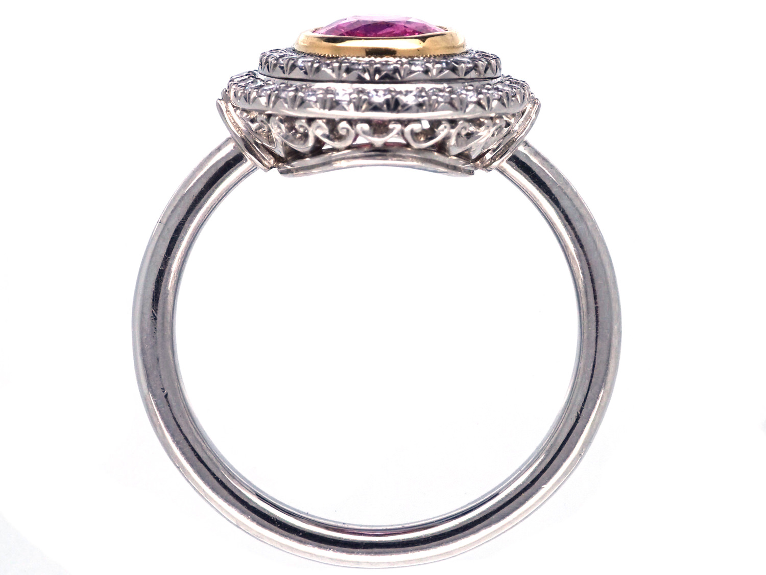 Platinum, Pink Sapphire & Diamond Oval Cluster Ring (840G) | The ...