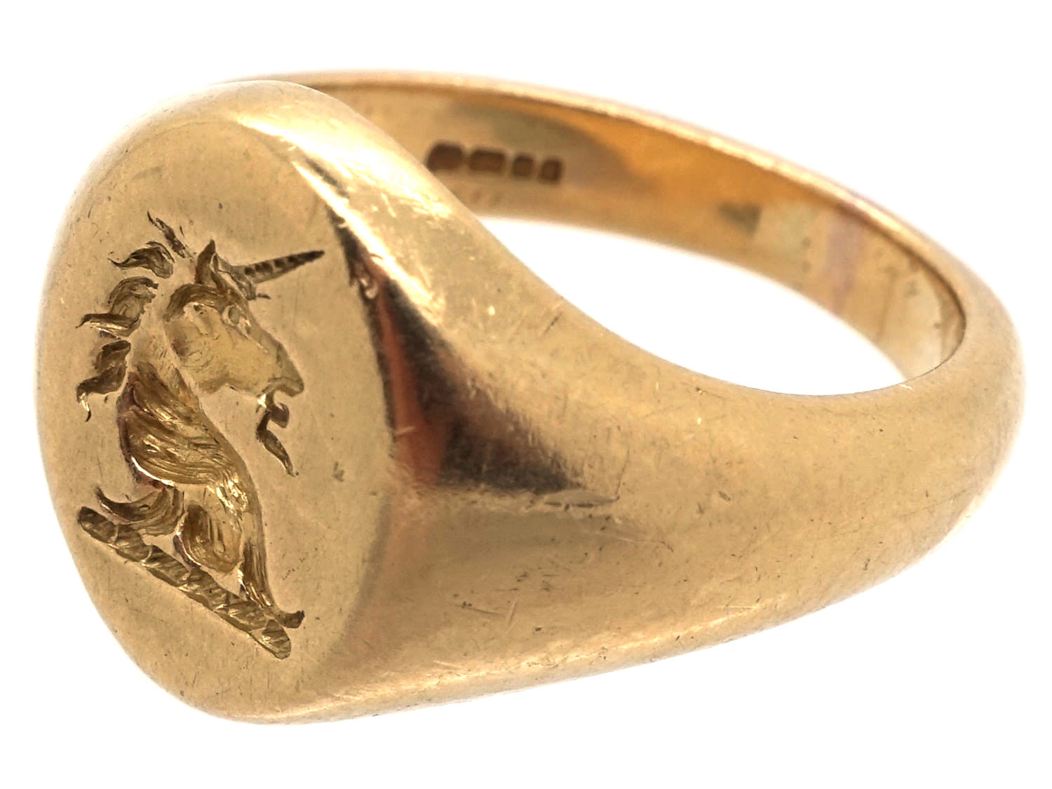 18ct Gold Signet Ring Retailed by Cartier with Unicorn Intaglio (854G ...