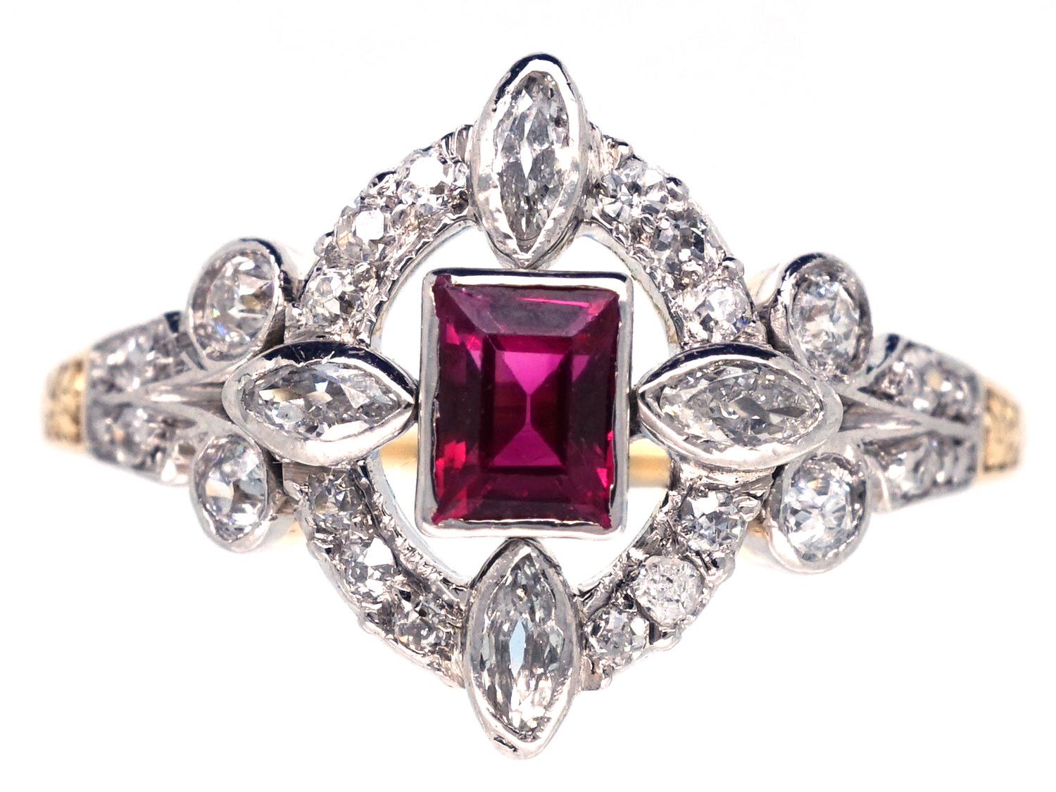Edwardian Rectangular Ruby & Diamond Ring (137/O) | The Antique ...