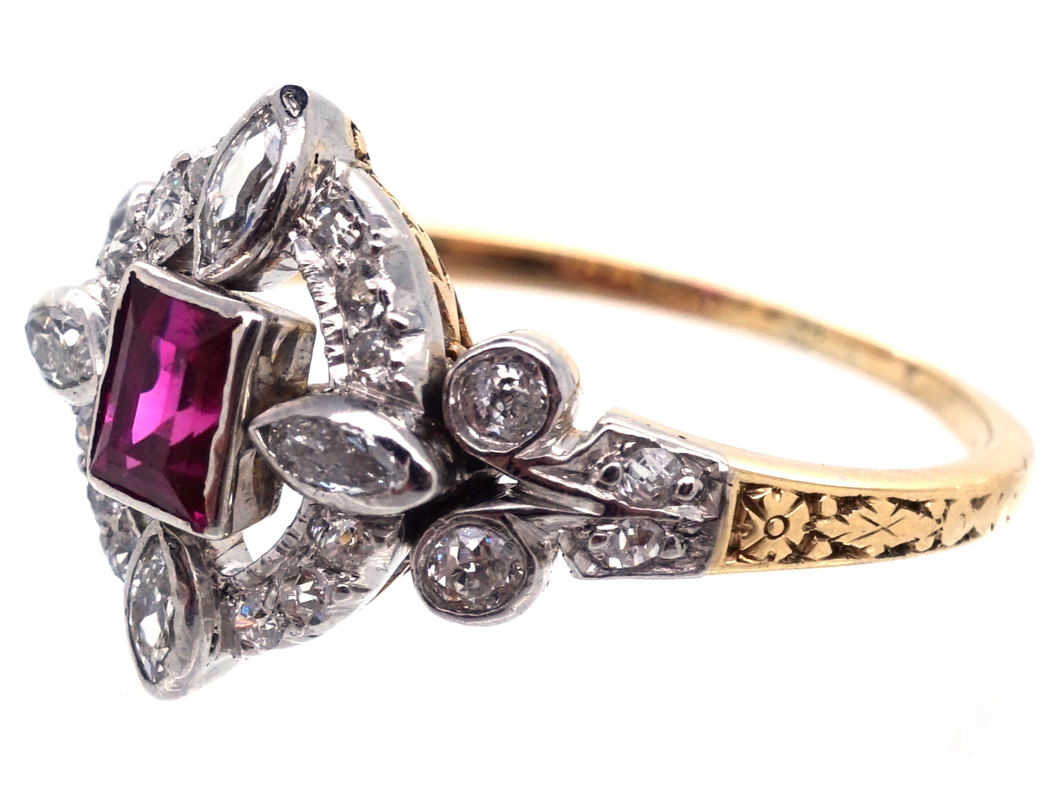 Edwardian Rectangular Ruby & Diamond Ring (137/O) | The Antique ...