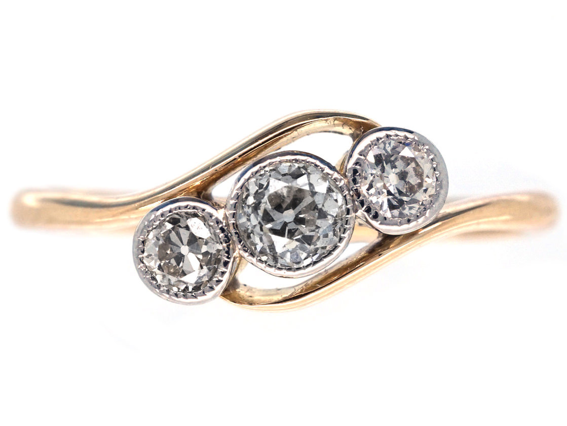 Edwardian 18ct Gold Three Stone Diamond Crossover Ring (872G) | The ...