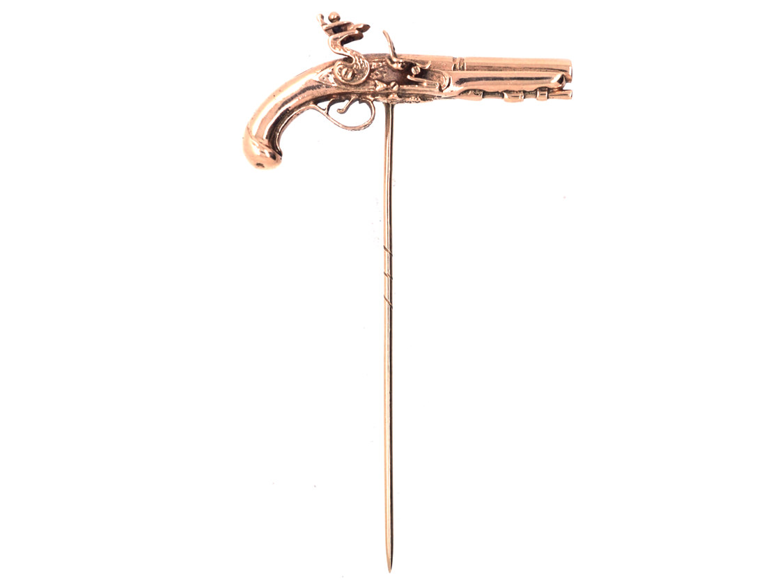 9ct Gold Flint Lock Pistol Stick Pin (74SS) | The Antique Jewellery Company