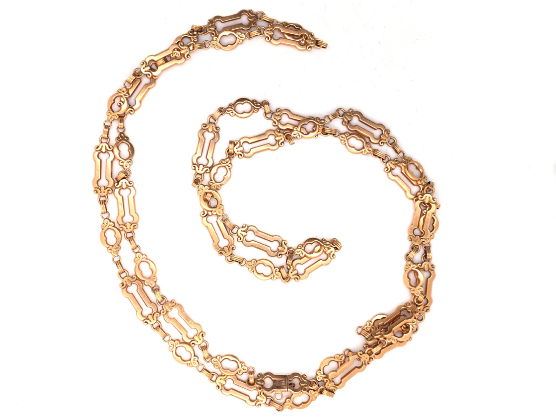 Early 19th Century 18ct Gold Long Guard Chain with Ornate Links (671G ...