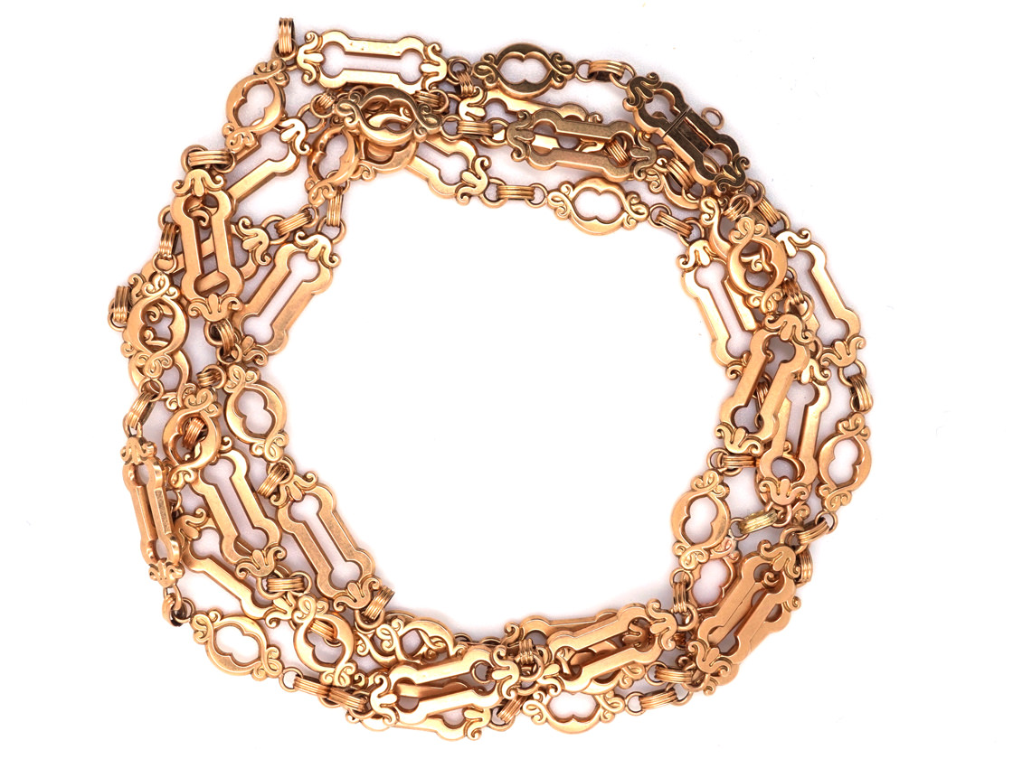 Early 19th Century 18ct Gold Long Guard Chain with Ornate Links (671G ...