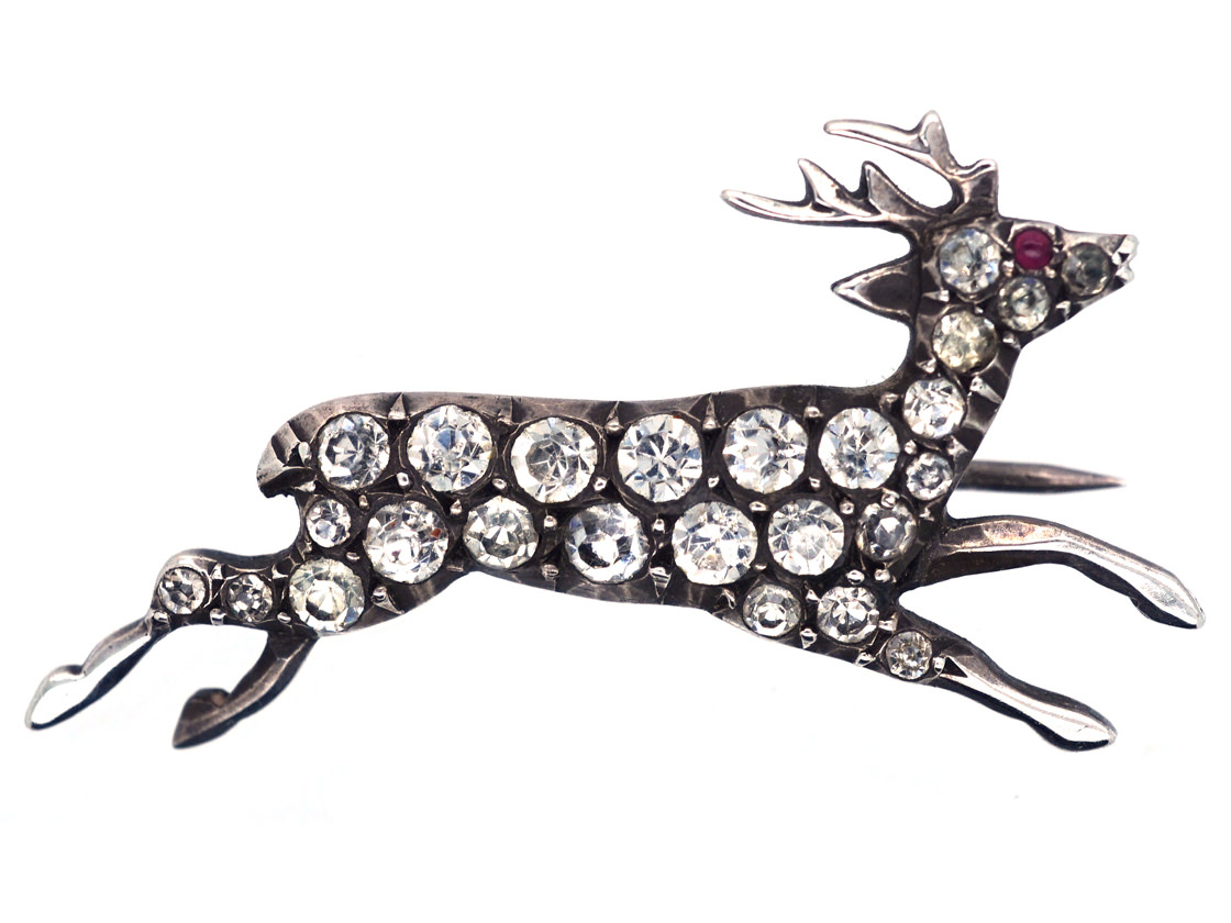 Edwardian Silver & Paste Stag Brooch (928G) | The Antique Jewellery Company