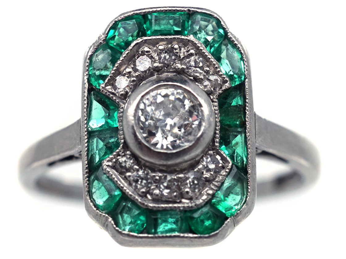 Art Deco Platinum, Emerald & Diamond Rectangular Ring (3C/OJ) | The ...