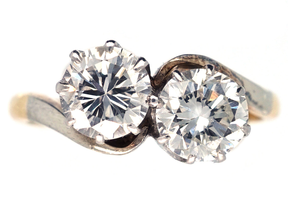 Edwardian 18ct White Gold, Two Stone Diamond Crossover Ring (974G ...