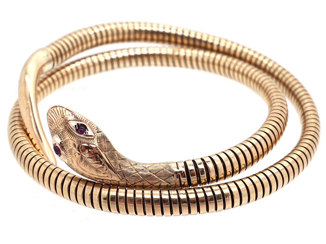 9ct Gold 1960s Coily Snake Bangle (982G) | The Antique Jewellery Company