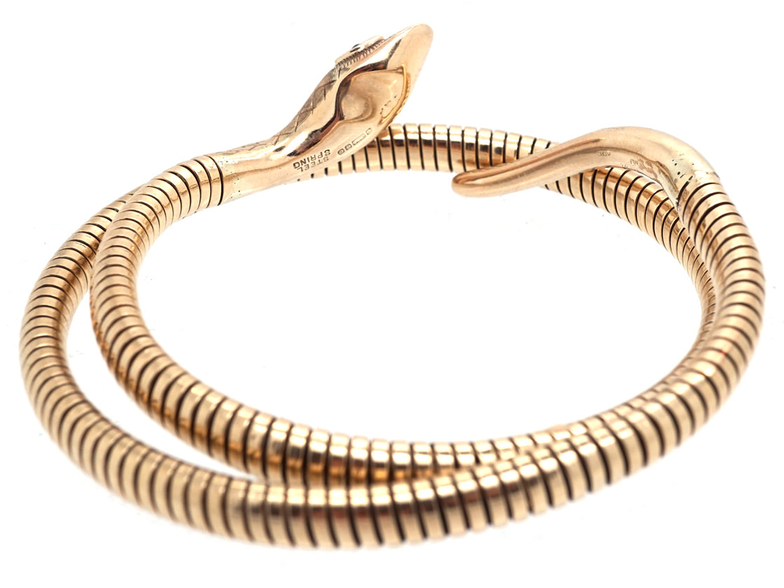 9ct Gold 1960s Coily Snake Bangle (982G) | The Antique Jewellery Company