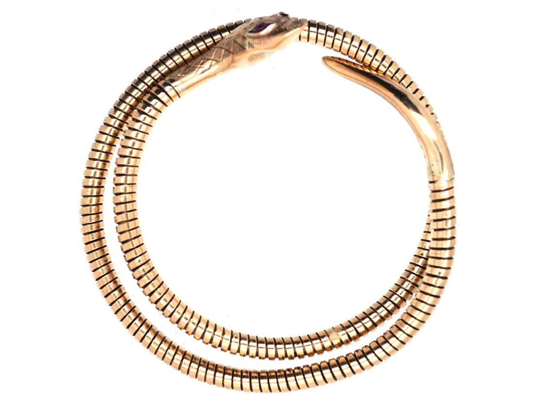 9ct Gold 1960s Coily Snake Bangle (982G) | The Antique Jewellery Company