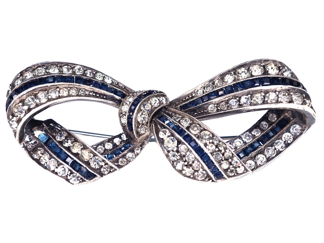 Art Deco Silver & Blue & White Paste Bow Brooch (633L) | The Antique ...