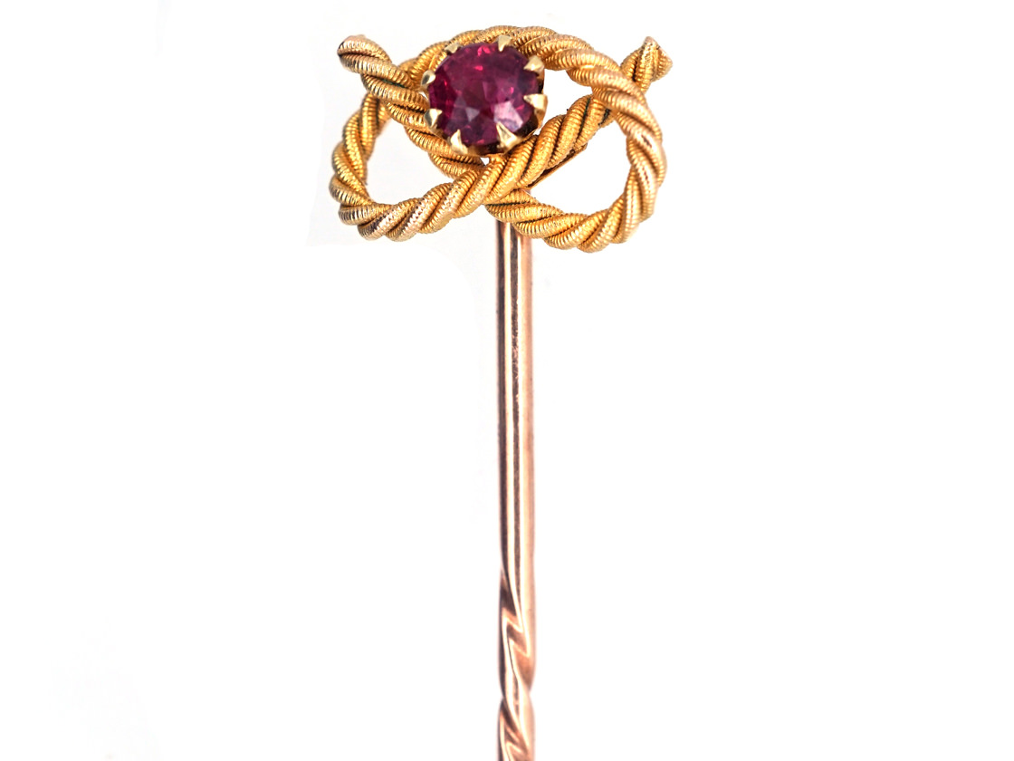 Edwardian 15ct Gold & Ruby Lover's Knot Tie Pin (31SS) | The Antique ...