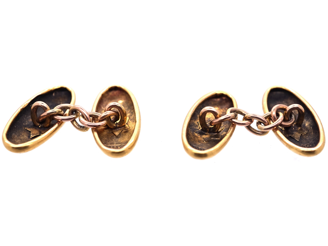Victorian 15ct Gold Engraved Oval Cufflinks (139H) | The Antique ...