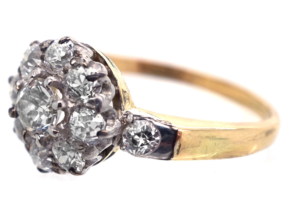 Victorian 18ct Gold & Diamond Cluster Ring with Diamond Shoulders (69H ...