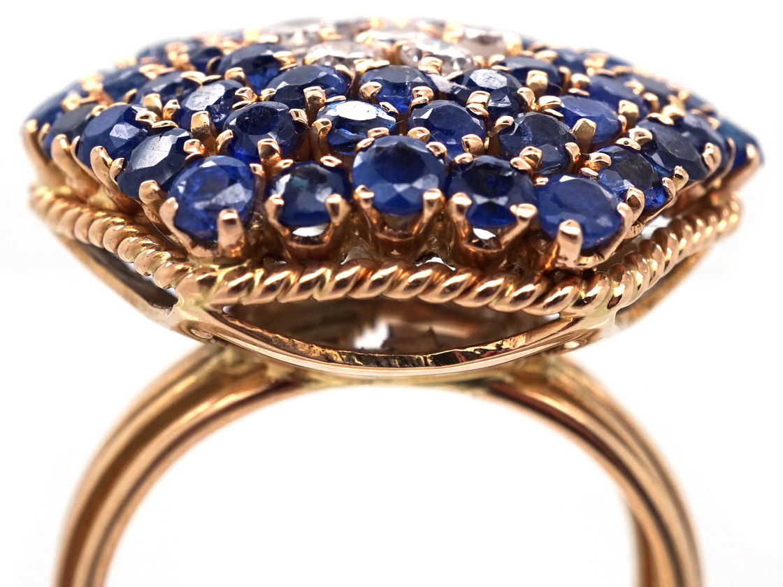 18ct Gold, Sapphire & Diamond Large Cluster Ring (256H) | The Antique ...