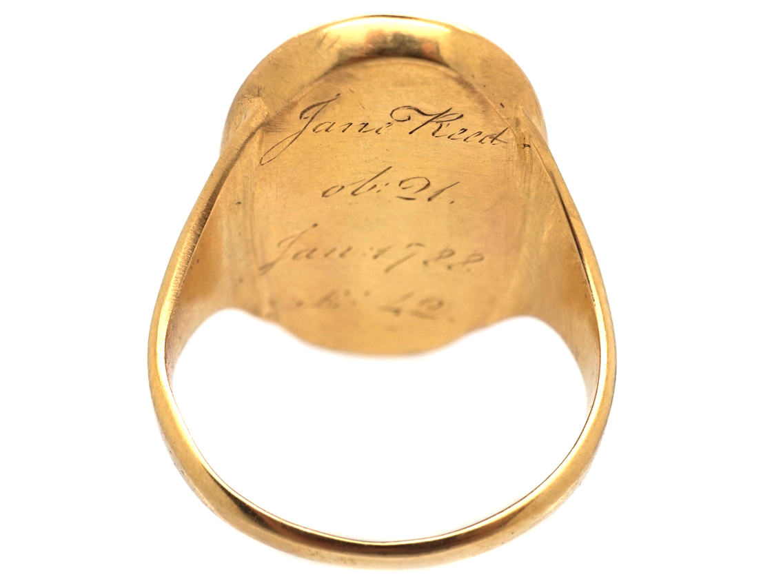 Georgian Oval Gold Mourning Ring Containing an Urn above Opaline Glass ...