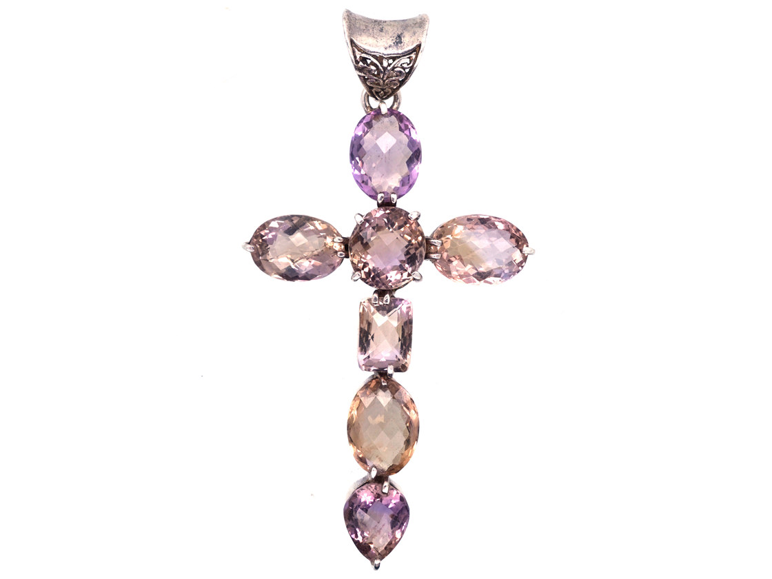 Large Silver & Gem Set Cross (257H) | The Antique Jewellery Company