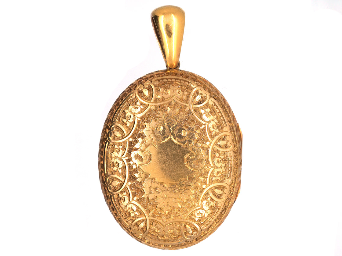Victorian 15ct Gold Oval Engraved Locket (282H) | The Antique Jewellery ...