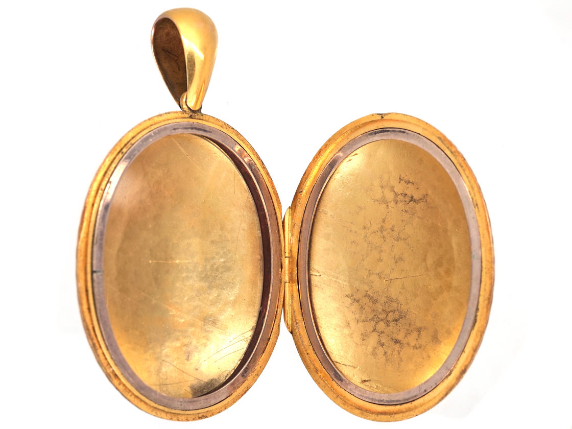 Victorian 15ct Gold Oval Engraved Locket (282H) | The Antique Jewellery ...