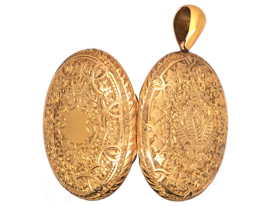 Victorian 15ct Gold Oval Engraved Locket (282H) | The Antique Jewellery ...
