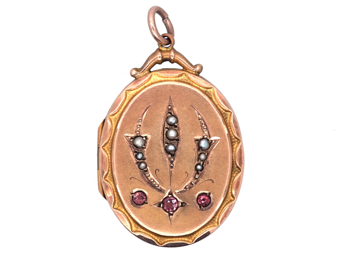 Edwardian 9ct Gold Back & Front Locket with Pearl & Garnet Motif (311H ...