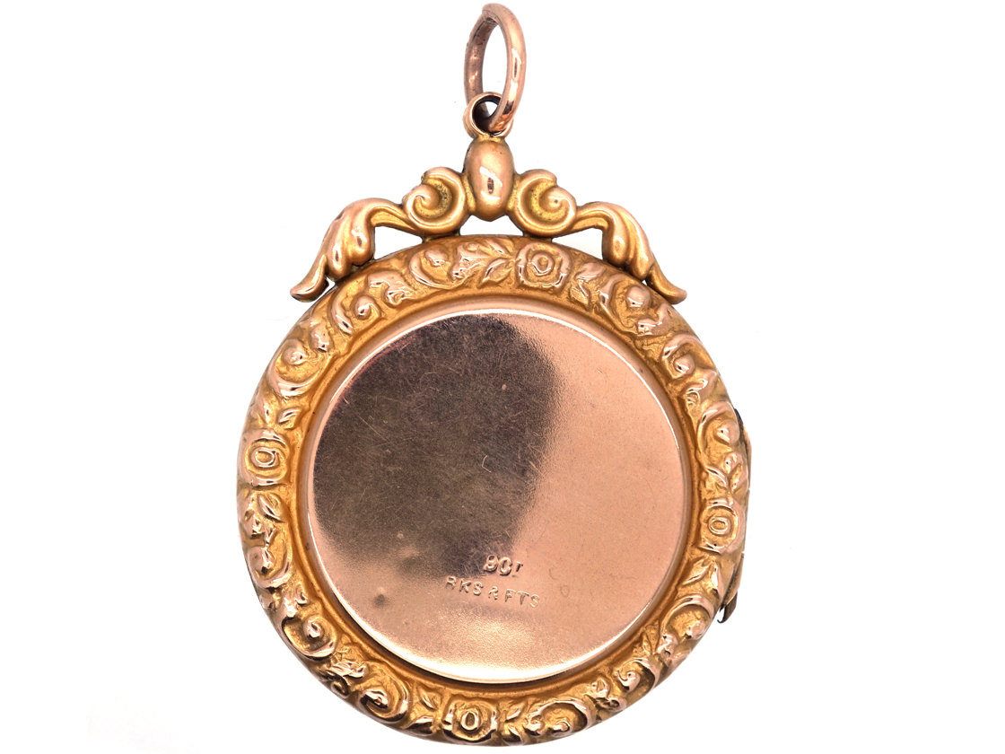 Edwardian Round 9ct Back & Front Locket with Garnet & Pearl Detail ...