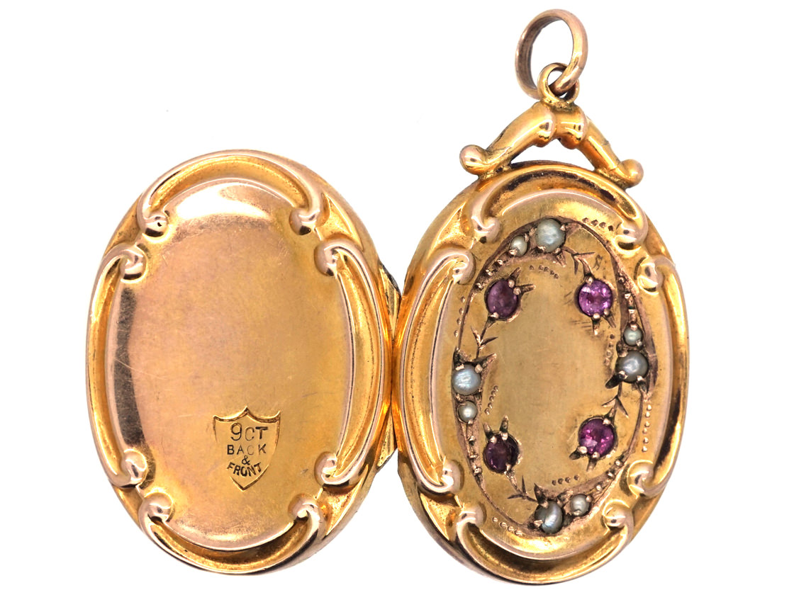 Edwardian Oval 9ct Back & Front Locket with Paste & Pearl Detail (310H ...