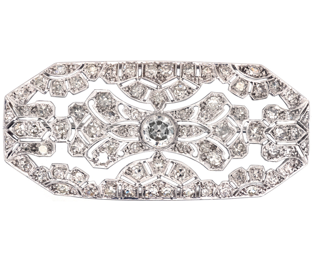 Art Deco Platinum & Diamond Brooch (269H) | The Antique Jewellery Company