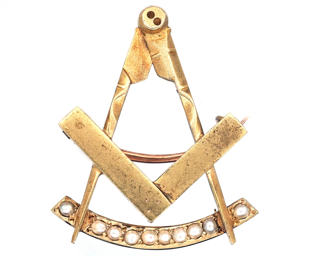 Victorian 15ct Gold & Natural Split Pearl Masonic Brooch in Original ...