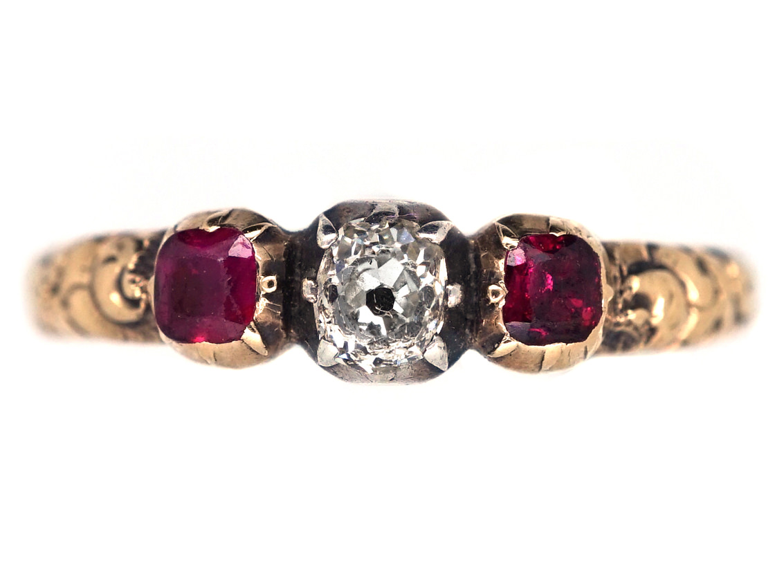 Georgian 18ct Gold Ruby & Diamond Ring (152H) | The Antique Jewellery ...