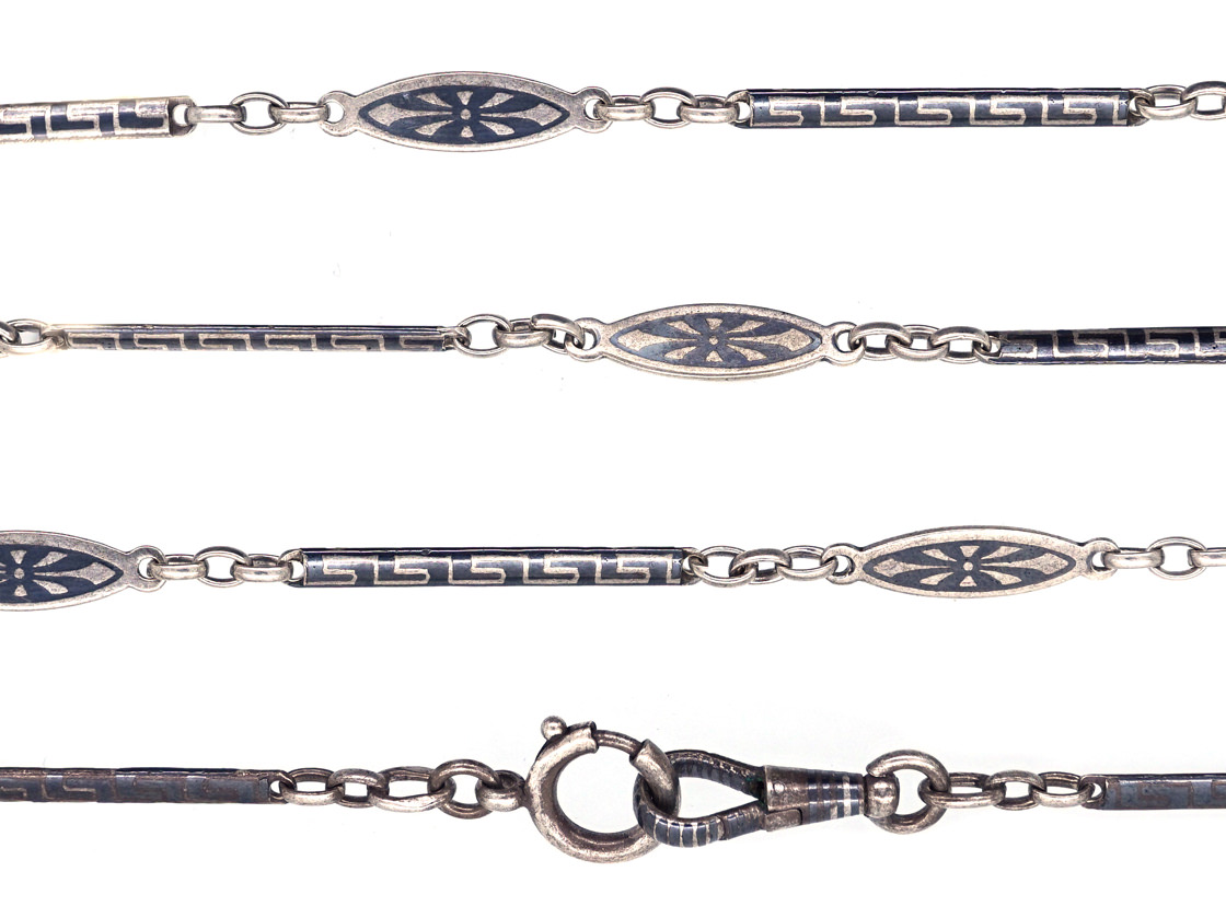 Edwardian Silver & Niello Long Guard Chain (209H) | The Antique ...