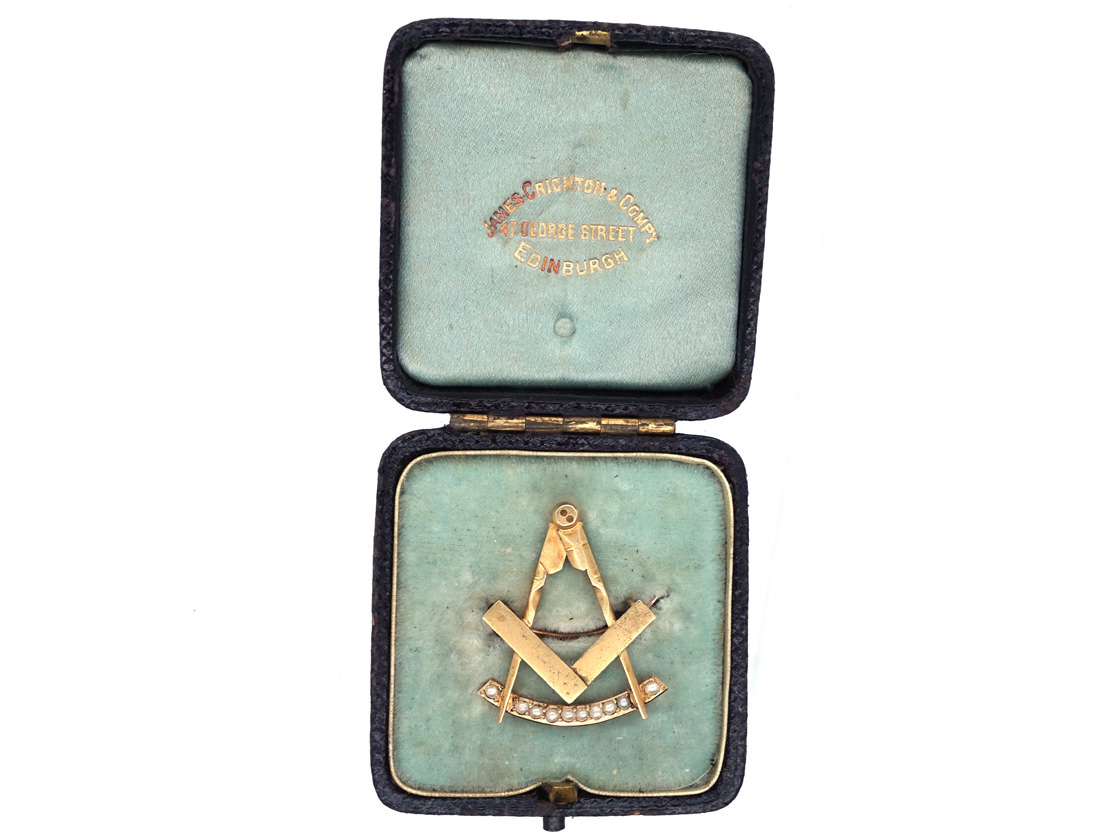 Victorian 15ct Gold & Natural Split Pearl Masonic Brooch in Original ...