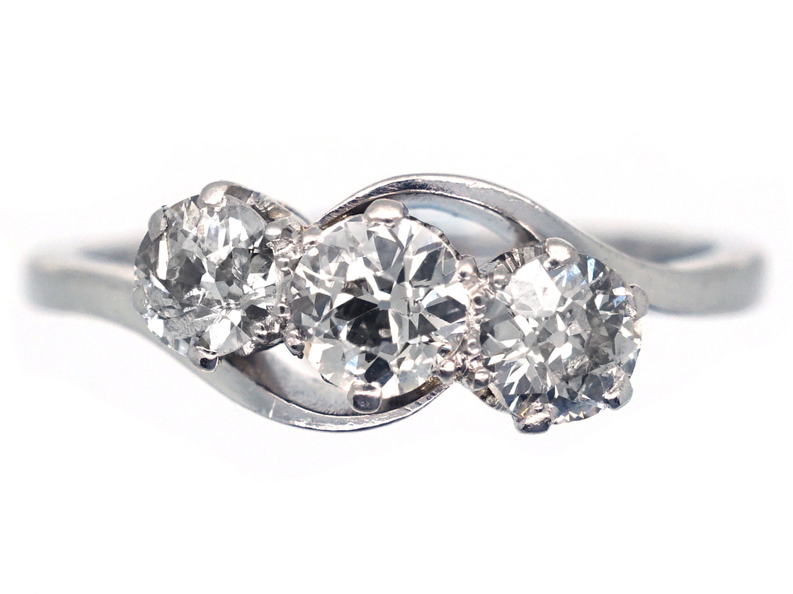 Platinum & Diamond Three Stone Crossover Ring (150/O) | The Antique ...