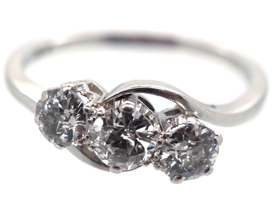 Platinum & Diamond Three Stone Crossover Ring (150/O) | The Antique ...