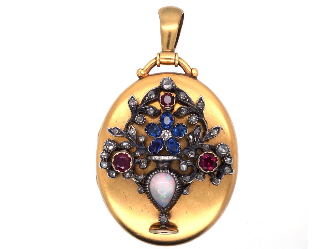 Victorian 18ct Gold Oval Locket With Flowers in a Vase Motif (384H ...