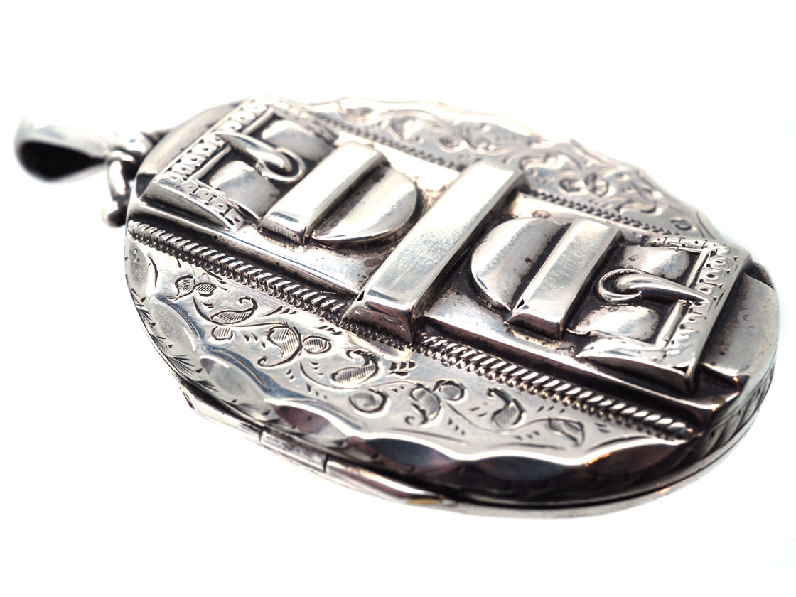 Victorian Silver Double Buckle Oval Locket (361H) | The Antique ...