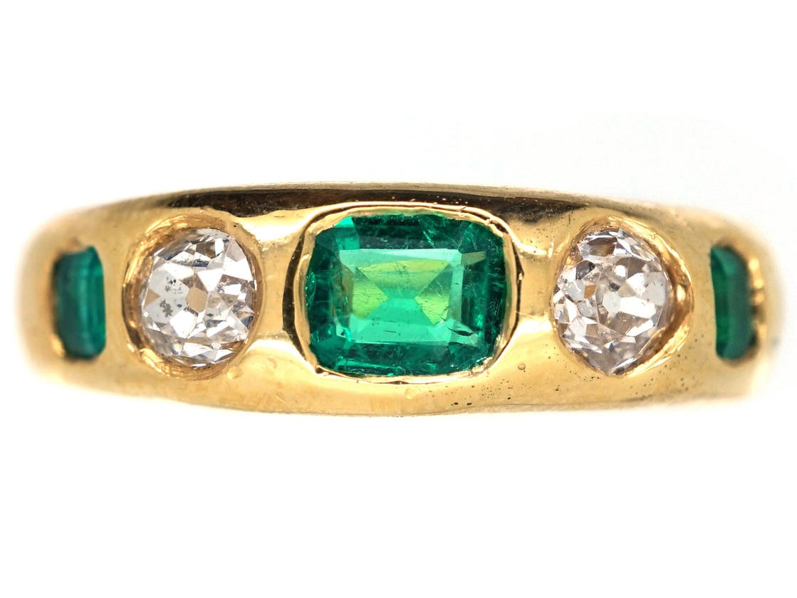 Victorian Diamond & Emerald Rub Over Set 18ct Gold Ring (422H) | The ...