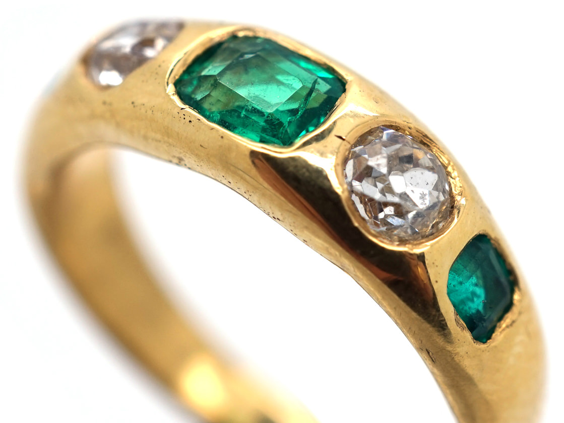 Victorian Diamond & Emerald Rub Over Set 18ct Gold Ring (422H) | The ...