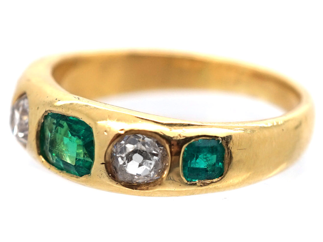 Victorian Diamond & Emerald Rub Over Set 18ct Gold Ring (422H) | The ...