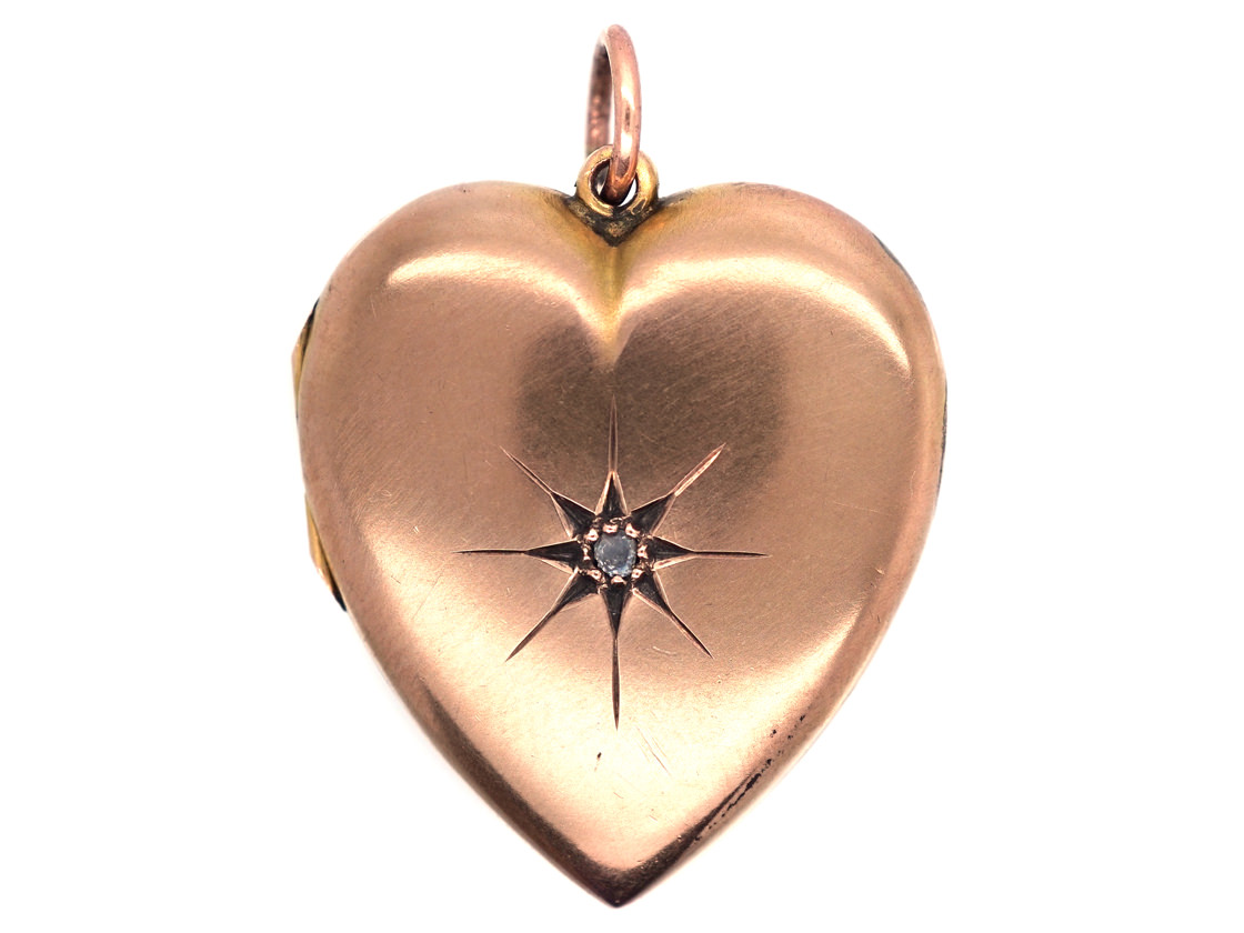 Edwardian 9ct Back & Front Heart Shaped Locket with Star Motif (995G ...