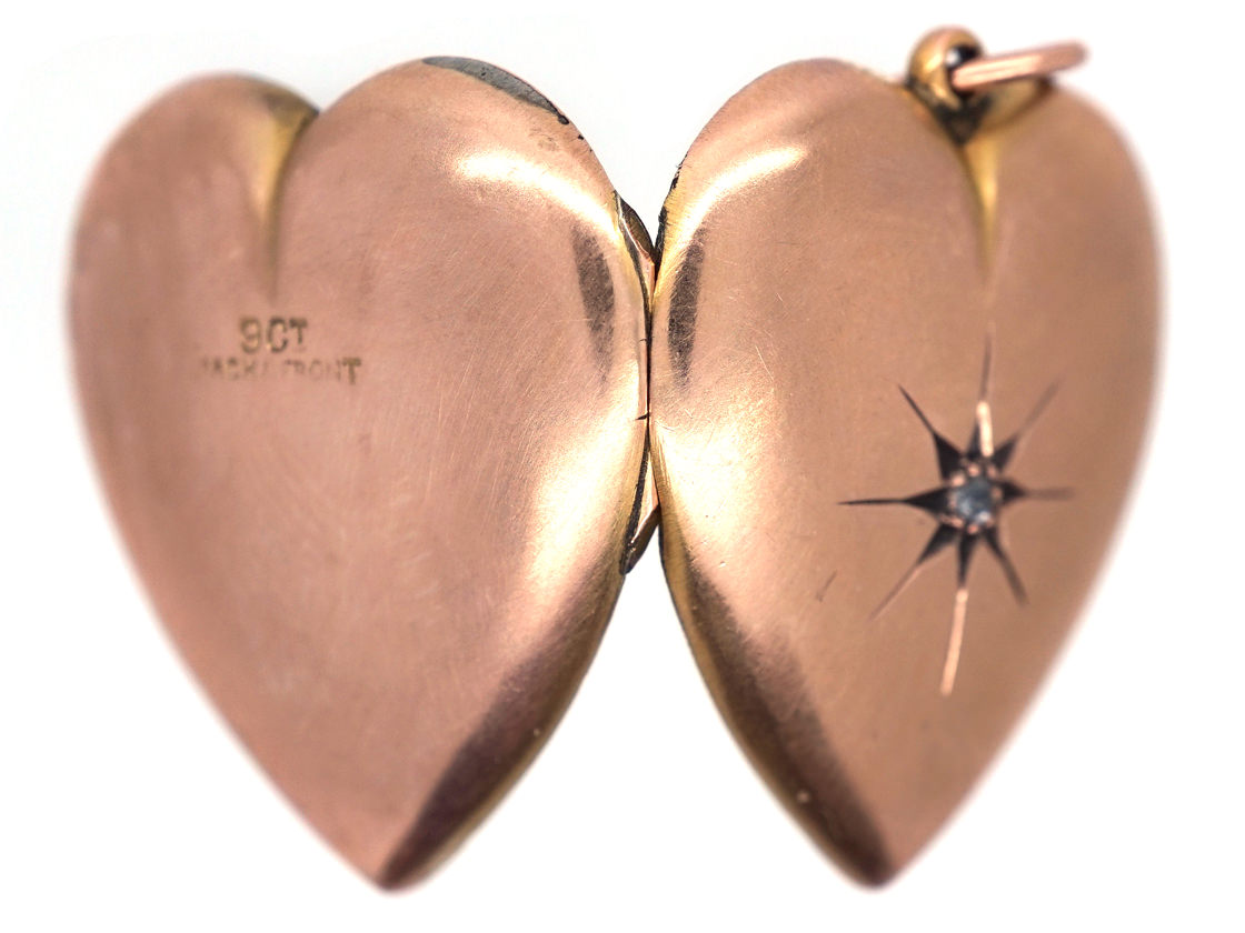 Edwardian 9ct Back & Front Heart Shaped Locket with Star Motif (995G ...